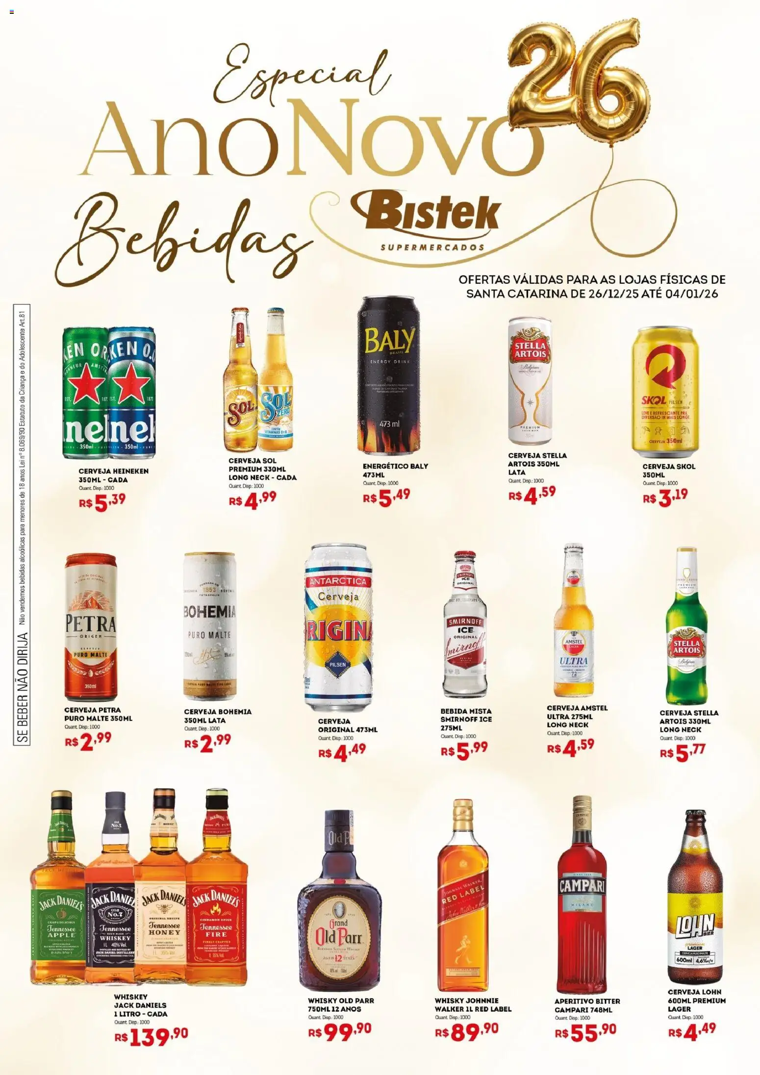 Bistek Supermercados - Ofertas Bebidas de 26/12/2025 - Promoções